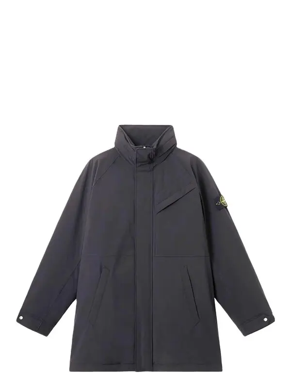 Stone Island High-neck Coat With Patch Pocket - Blue