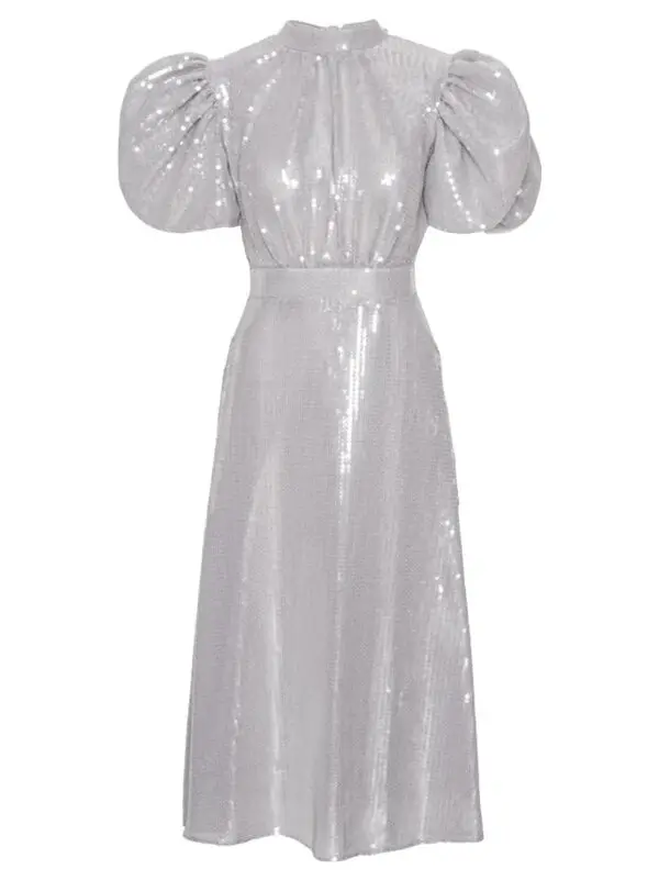 ROTATE BY BIRGER CHRISTENSEN Sequined Bubble Sleeve Dress - Light Gray