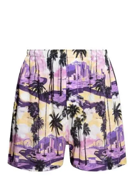 Balenciaga Tropical Print Relaxed Fit Shorts - Purple