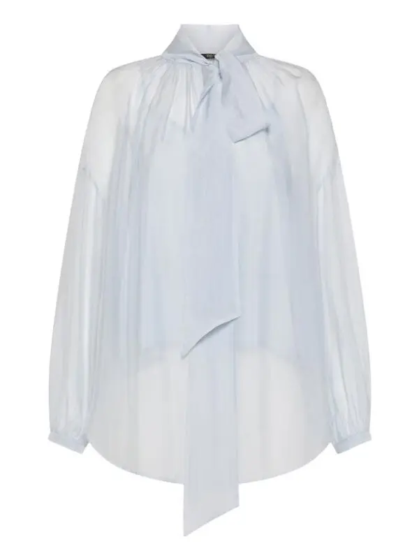 Seventy Silk Voile Shirt With Bow Detail - Blue And White