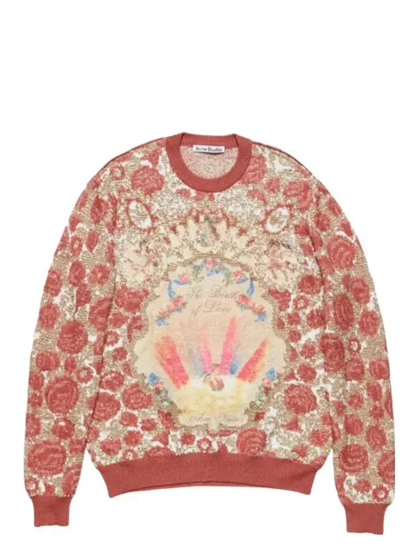 Acne Studios Floral Intarsia Crew Neck Jumper - Flower Powder/gold