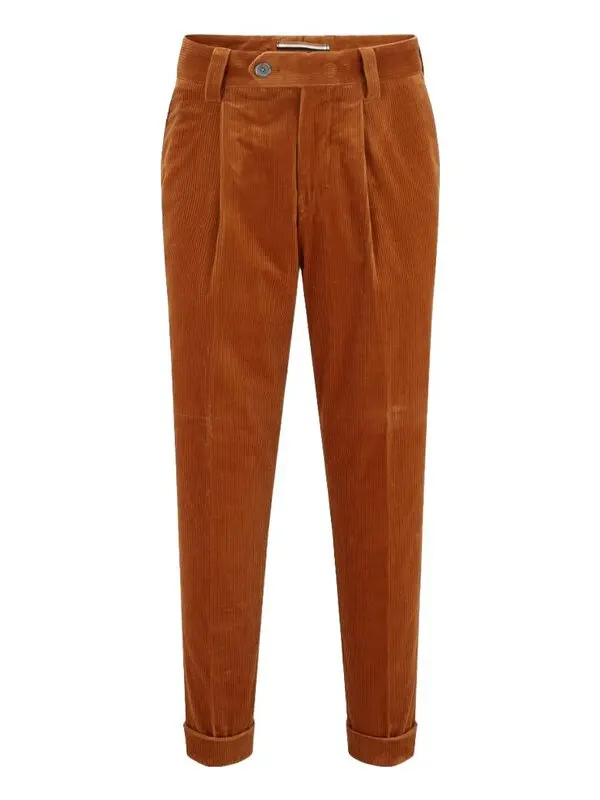 Hugo Boss Logo Corduroy Pleated Pants - Brown