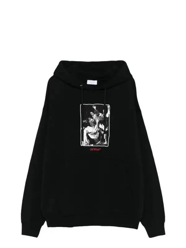Off-White Graphic Print Cotton Hoodie - Black