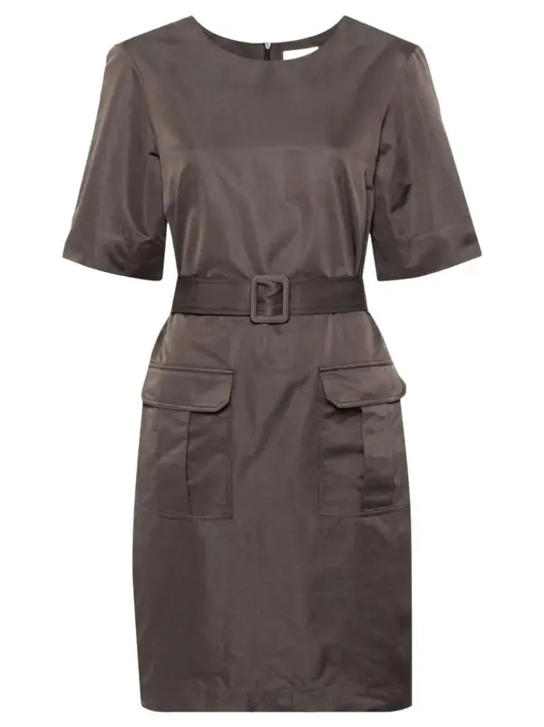 P.a.r.o.s.h Belted Mini Dress With Short Sleeves And Welt Pockets - Taupe Brown