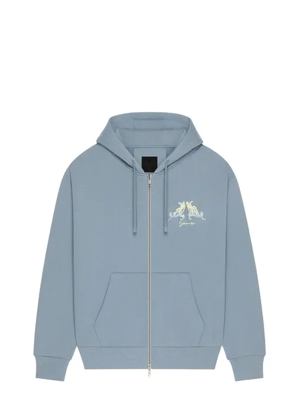 Givenchy Zipped Hoodie In Fleece With Hubert Objects Embroidery - Gray-blue