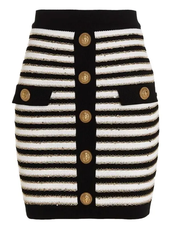Balmain Striped Sequin Knit High-waisted Skirt - Black