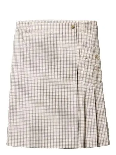 Miu Miu Checked Pleated Midi Skirt - Sand Beige
