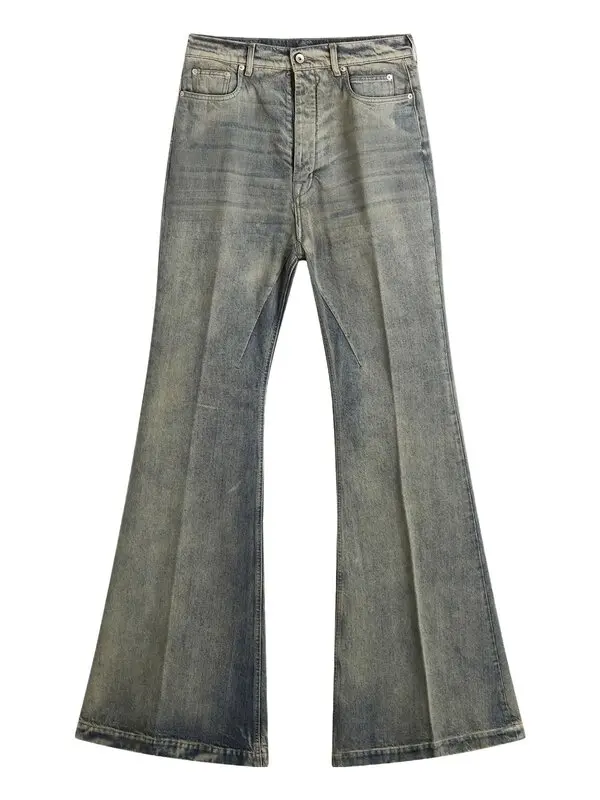 Rick Owens Mid-rise Flared Jeans With Distressed Wash - Gray