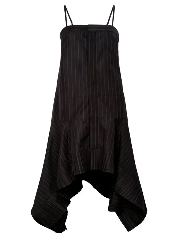 Sacai Pinstripe Pleated Mini Dress - Black