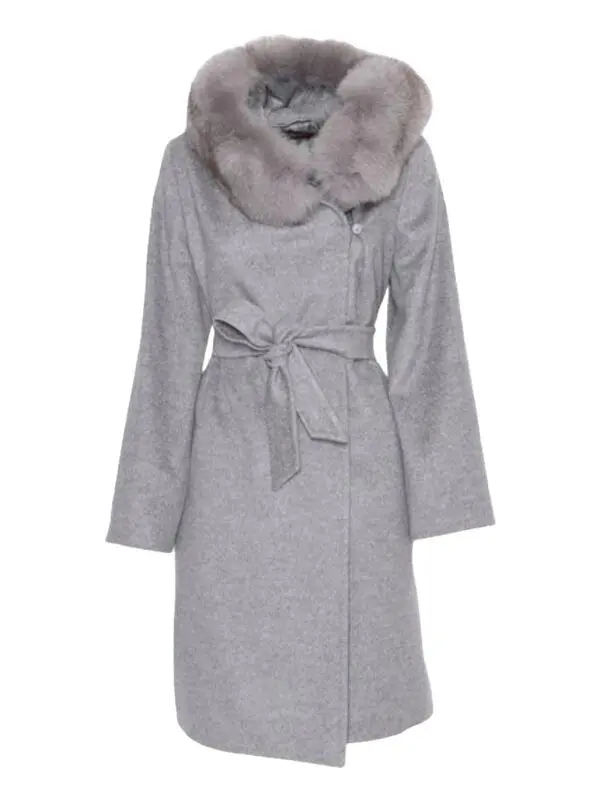 Max Mara Hooded Coat With Fur Trim - Gray