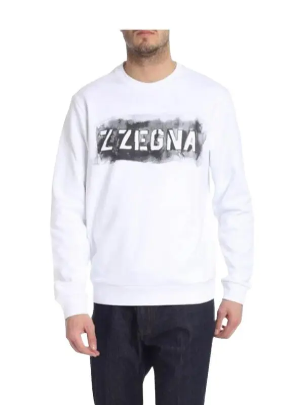 Zegna Logo Print Long Sleeve Sweater - White