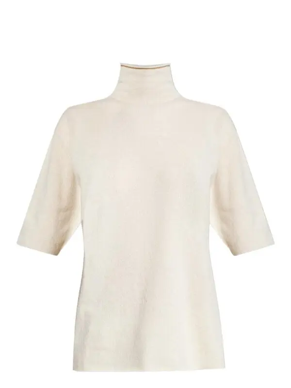 JIL SANDER Roll Neck Short Sleeve Knit Top - White