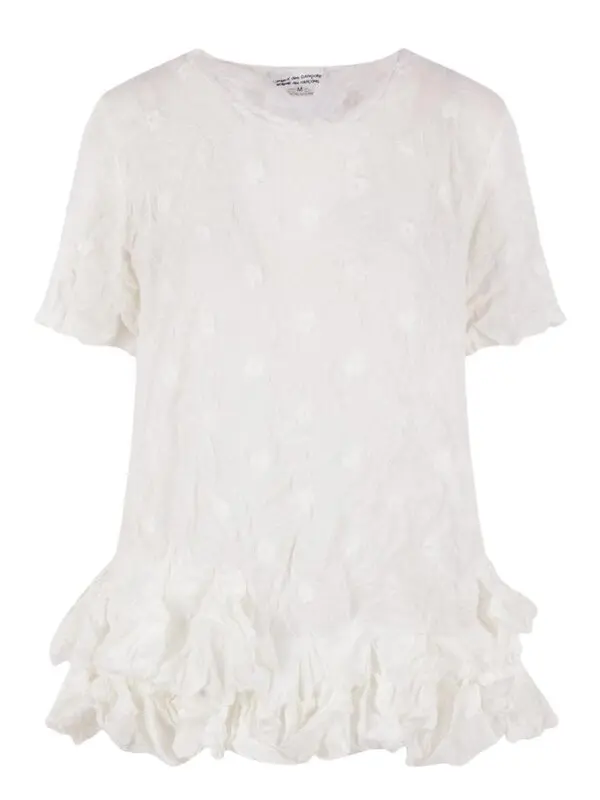 Comme Des Garçons Short Sleeve Top With Ruffle Hem - White