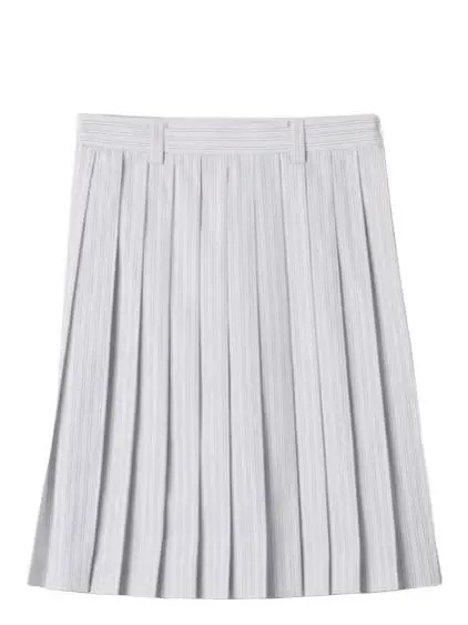 Miu Miu Pleated Striped Poplin Midi Skirt - White