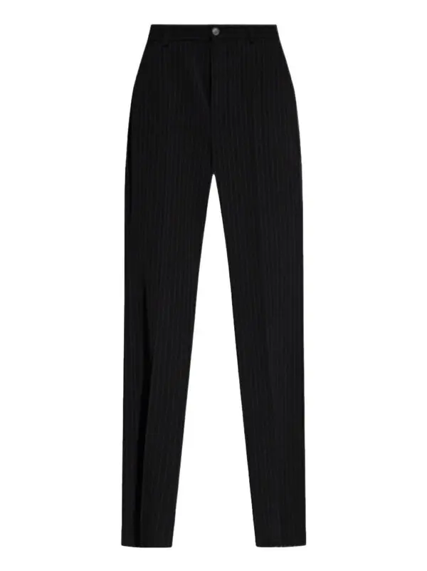 Balenciaga Pinstriped Pleat Front Wide Leg Trousers - Black/white