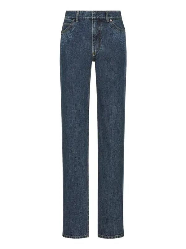 Dior Embroidered Fitted Jeans - Blue