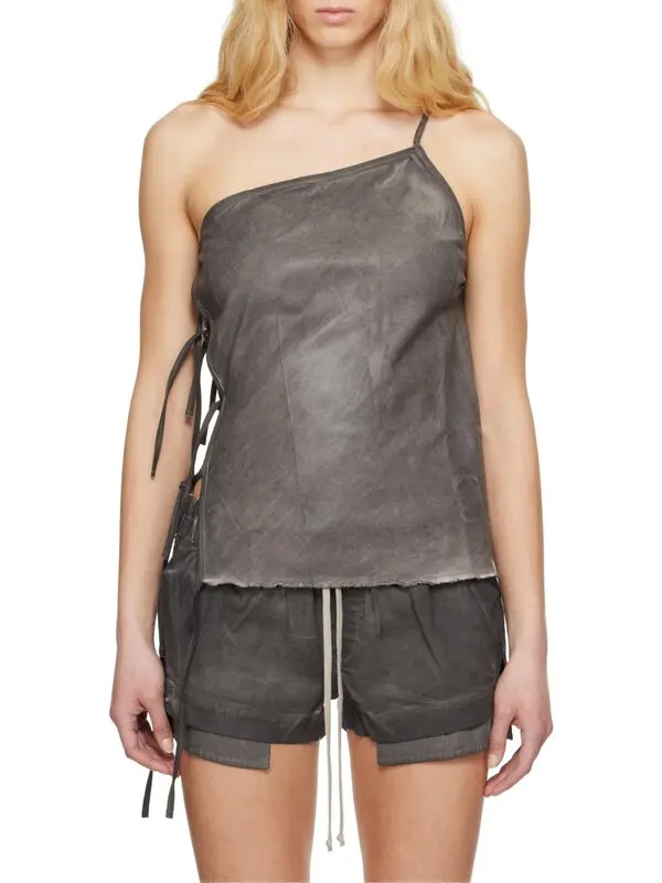 Rick Owens One Shoulder Top With Frayed Hem And Self-tie Detail - Black