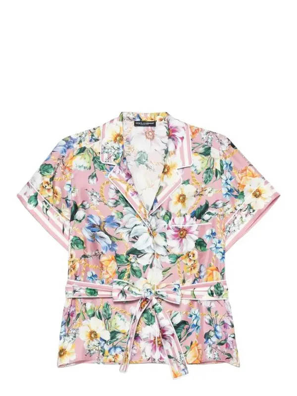 Dolce & Gabbana Short Sleeve Floral Print Shirt With Belt - Multicolor