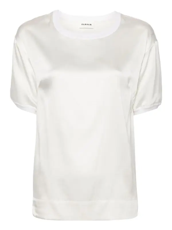 P.a.r.o.s.h Satin T-shirt With Ribbed Trim - White
