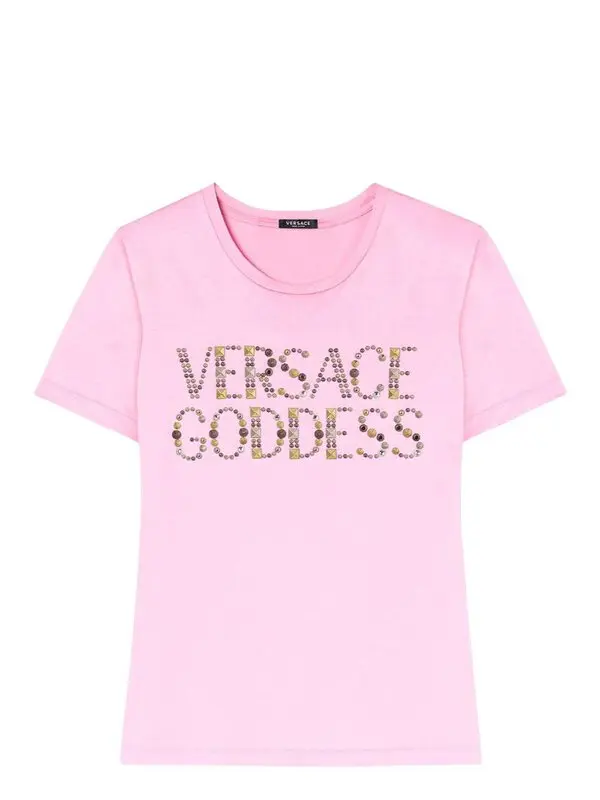 Versace Embellished Logo Crewneck T-shirt - Pink