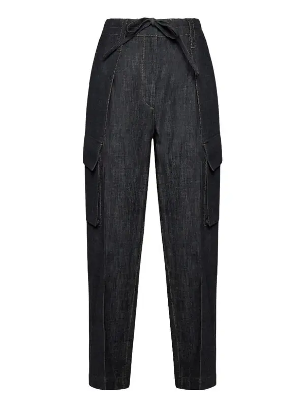 Brunello Cucinelli Straight Leg Denim Cargo Pants With Drawstring Waist - Black