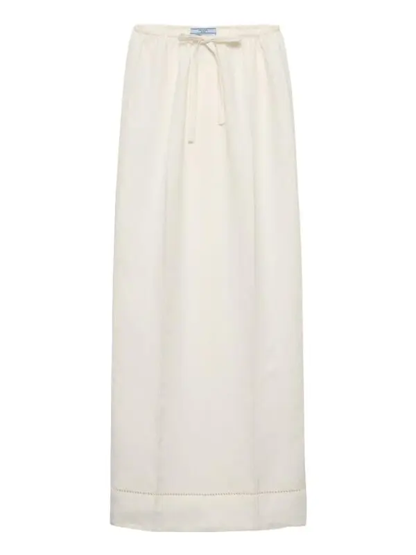 Prada High Waist Maxi Skirt With Embroidered Logo - Ivory