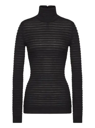 Valentino Garavani High Neck Long-sleeved Ribbed Top - Black