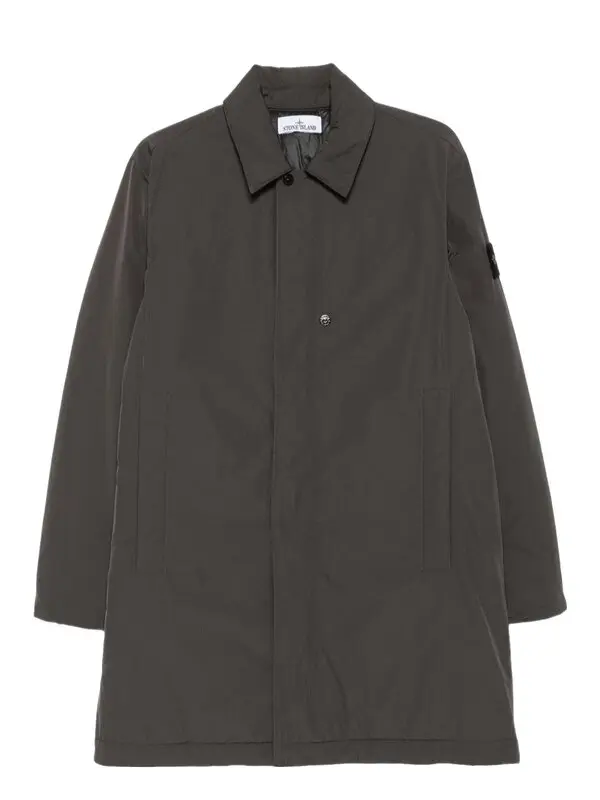 Stone Island Long Parka With Compass Patch - Leaden
