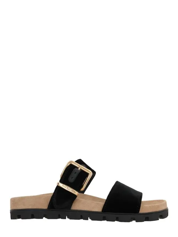 Miu Miu Suede Buckle Sandals - Black