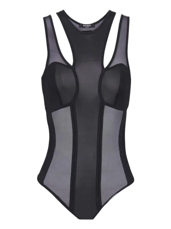 Balmain Tulle Cut-out Bodysuit - Black