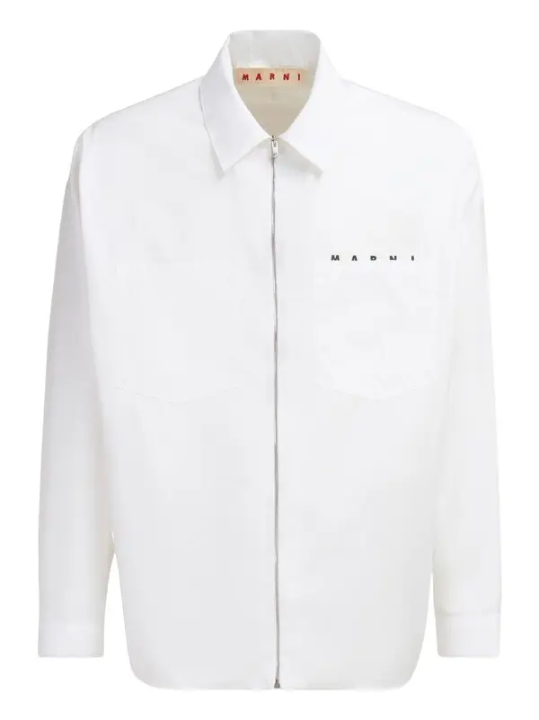 Marni Logo Printed Long-sleeved Zipped Shirt - White