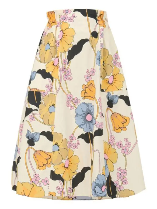 Marni Melodia Printed Poplin Midi Skirt - Nude