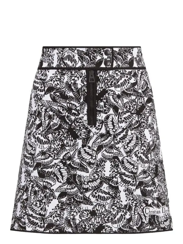 Dior And White Butterfly Print Mini Skirt - Black
