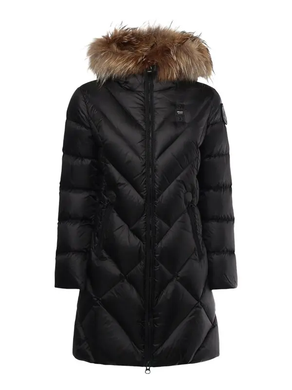 BLAUER. Althea Long Puffer Jacket With Down Fill And Removable Leather Trim - Black