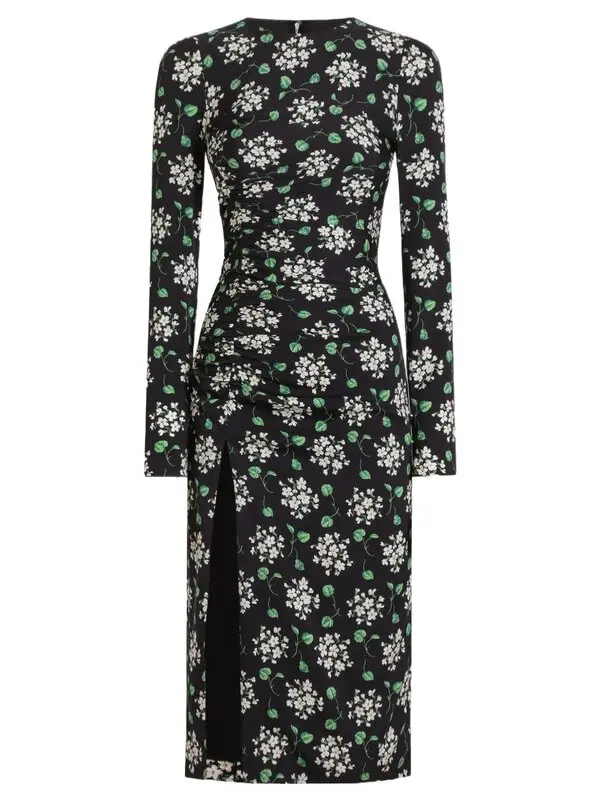 Dolce & Gabbana Ruched Floral Print Midi Dress - Black