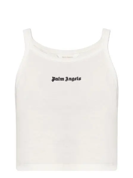 Palm Angels Cropped Top With Embroidered Logo - White
