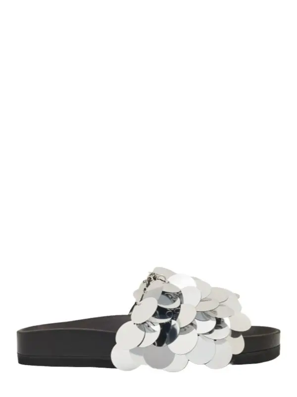 Rabanne Embellished Disc Slides - White