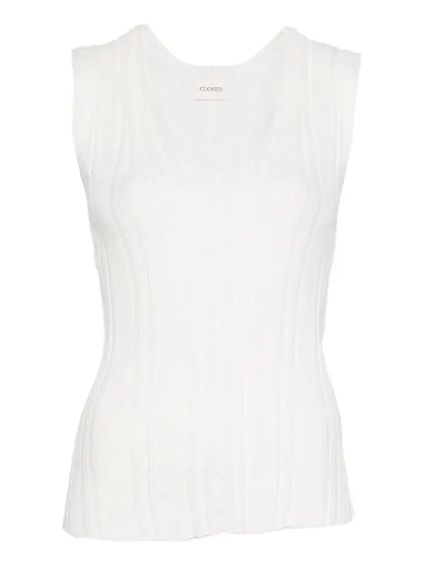Closed Ribbed-knit V-neck Sweater - White