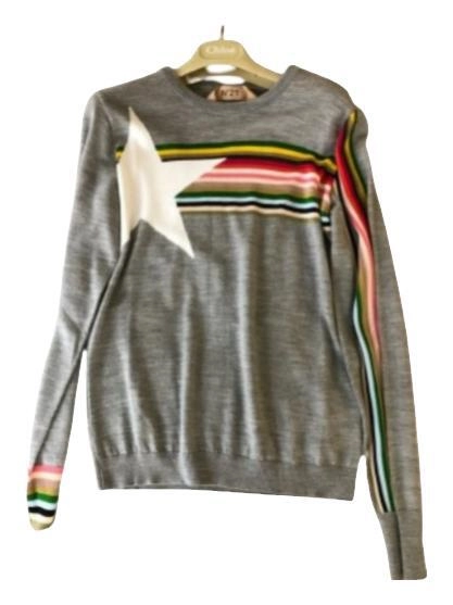 N.21 Grey Round Neck Sweater With Star And Stripe Detail - No