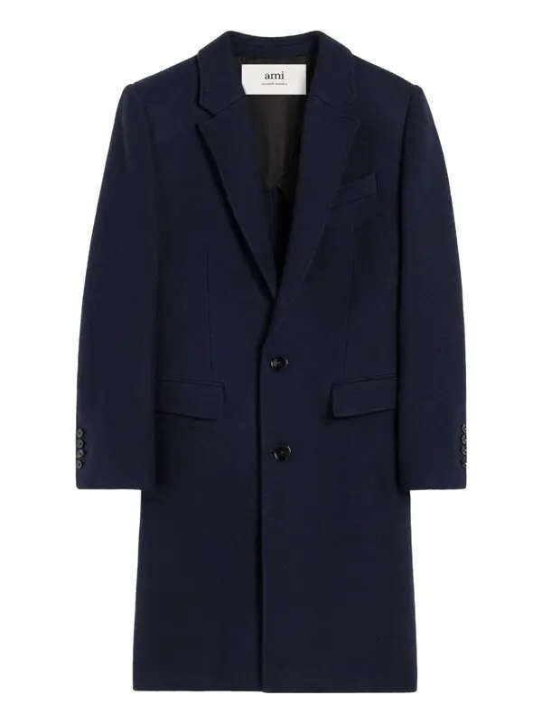 Ami Single Breasted Classic Coat - Navy Blue