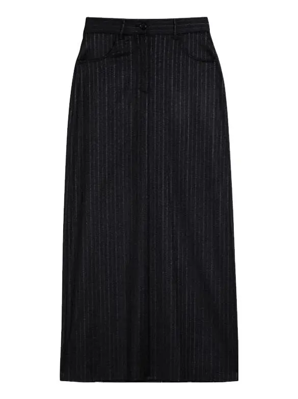 DEPARTMENT 5 Pinstriped Maxi Skirt With Rear Slit - Grey