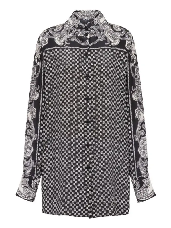 Balmain Paisley And Mini Monogram Printed Silk Shirt - Gray