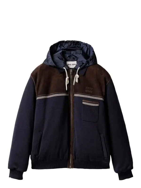 Miu Miu Zip-up Hooded Jacket With Suede Details - Blue