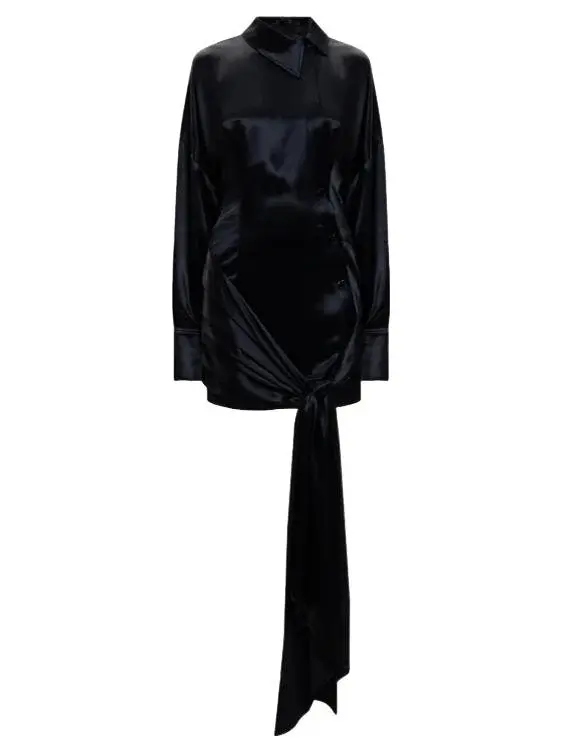 Attico Draped Shirt Mini Dress - Black