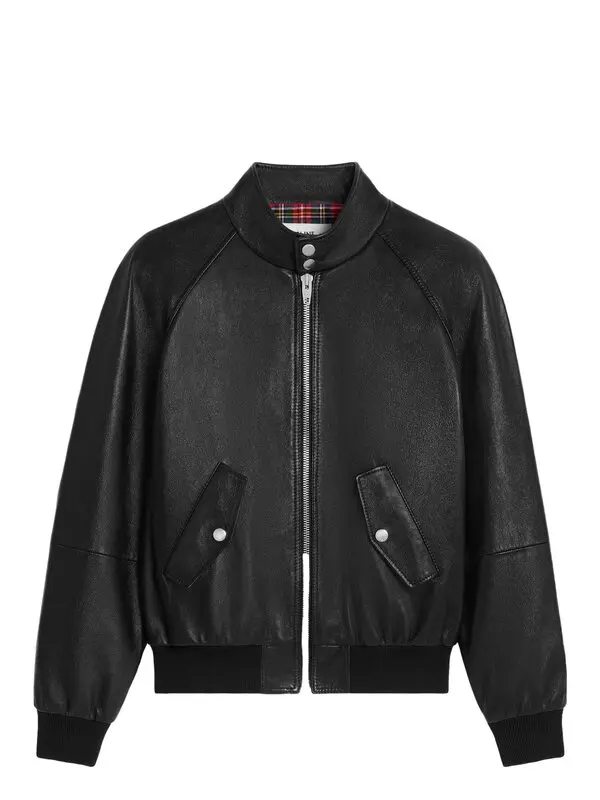 Celine Zipped Blouson Jacket In Soft Lambskin - Black