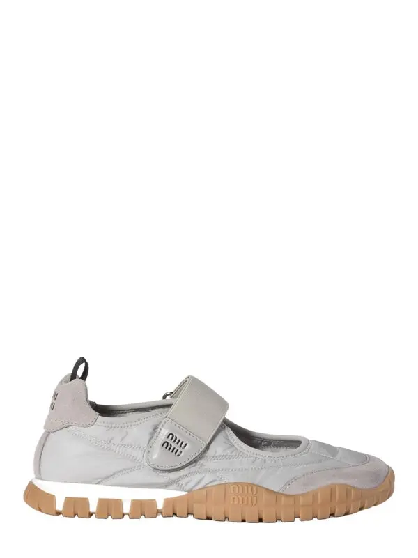 Miu Miu Round-toe Ballet Flats With Hook-and-loop Buckle - Cloud Gray