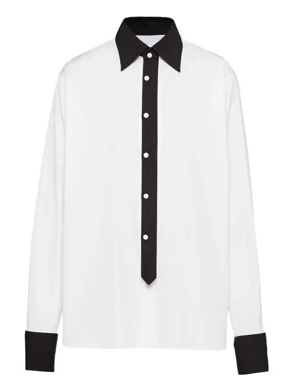 Prada Button Down Straight Hem Shirt - White/black
