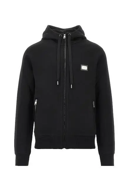 Dolce & Gabbana Logo Plate Drawstring Hoodie - Black