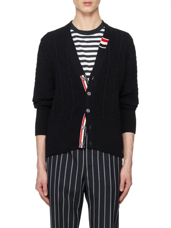 Thom Browne V-neck Buttoned Knitted Cardigan - Navy Blue