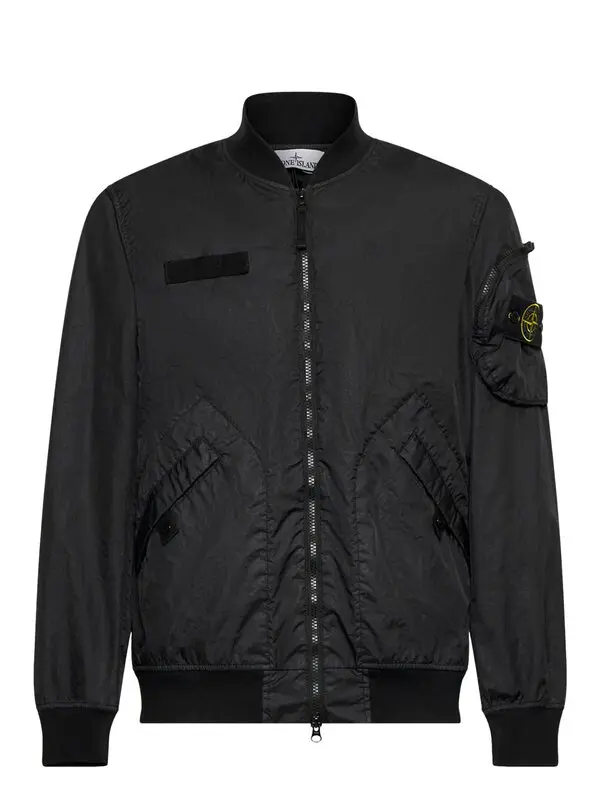 Stone Island Logo Patch Zip-up Bomber Jacket - Black